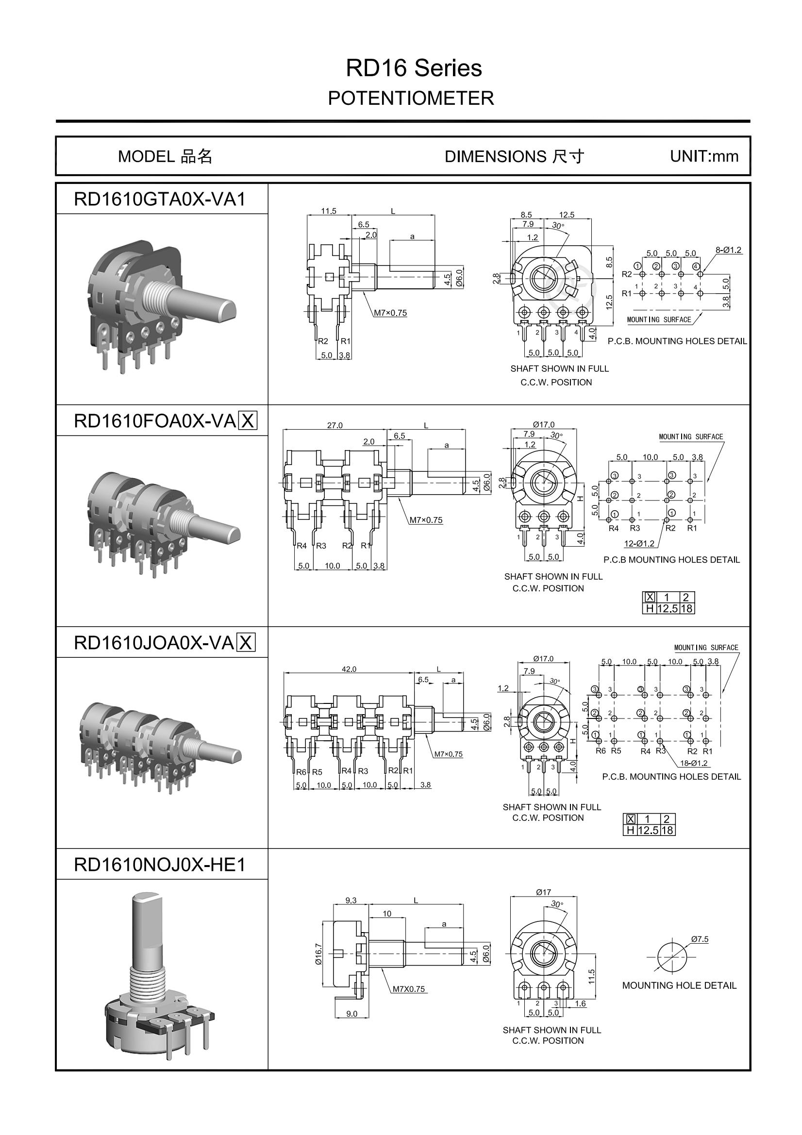 RD16 metal shaft rotary potentiometer